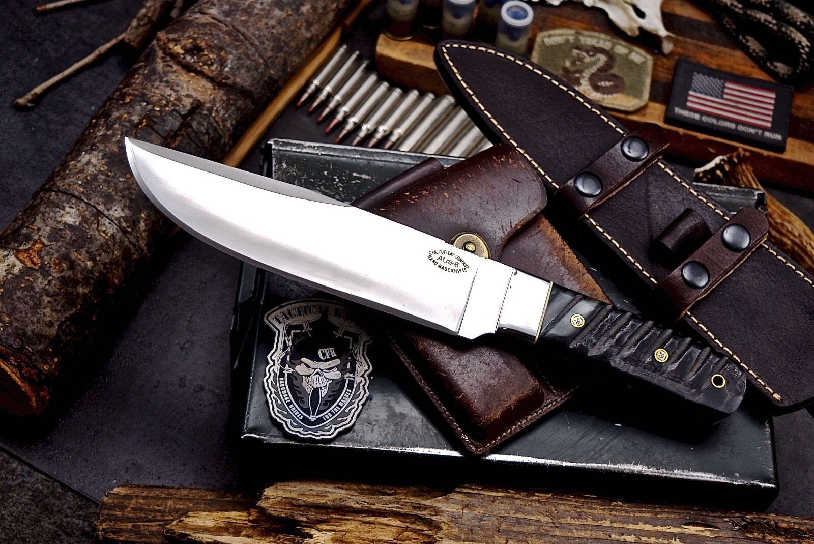 CFK Handmade AUS 8 Custom SHEEP HORN Bushcraft Camping Chopper Hunting ...