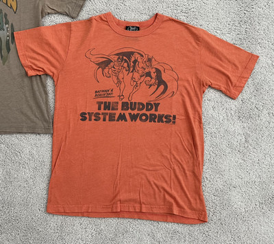 Junk Food Classic Orange Tee: Batman & Robin "Buddy System Works" (L ...