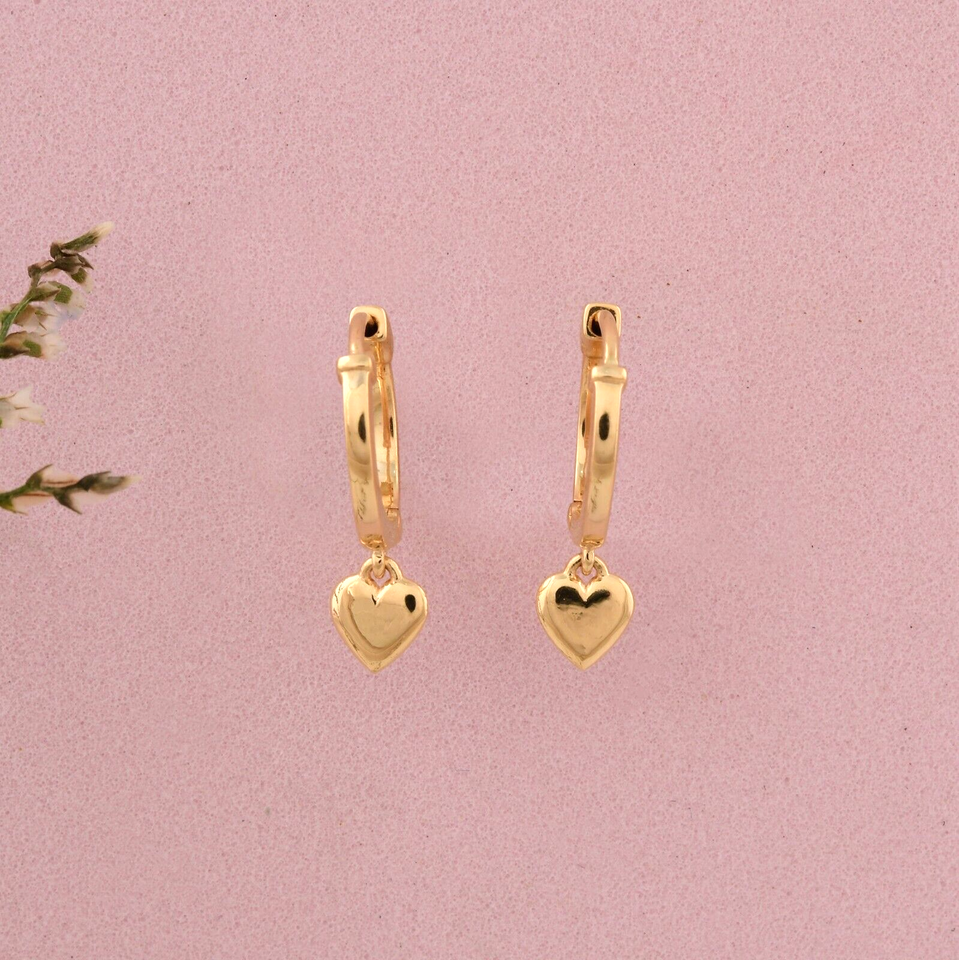 Heart Shape Charm Huggie Earrings Jewelry 18k Yellow Gold Wedding Gift ...