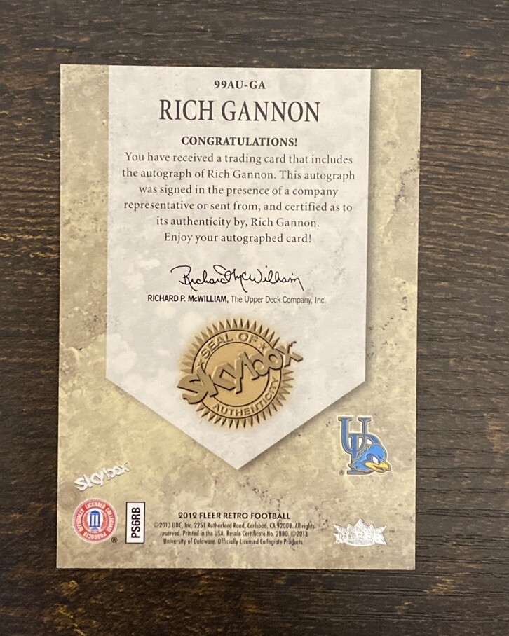 Rich Gannon 2012 Fleer Retro SKYBOX AUTOGRAPHICS Auto 99AU-GA Vikings ...