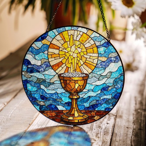 Holy Chalice Stained Glass Round Suncatcher, Catholic Art Window Decor ...