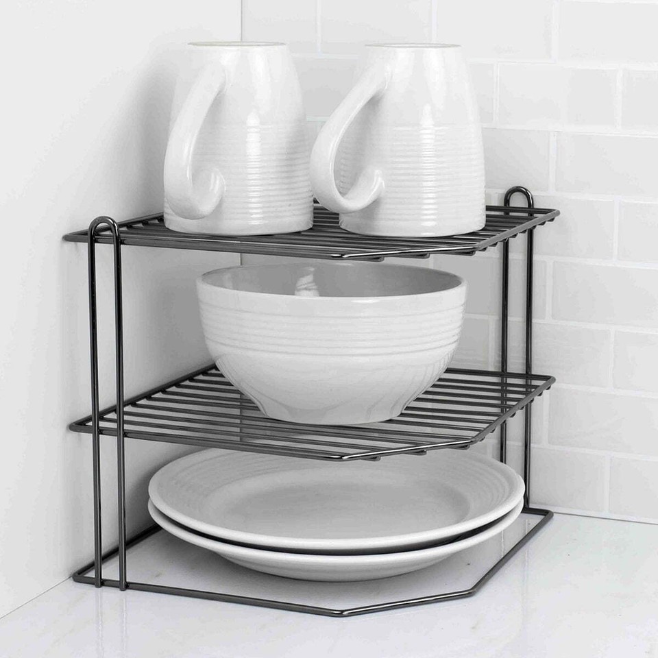 Kitchen 3 Tier Corner Counter and Cabinet Wire Shelf, Onyx Chrome | eBay