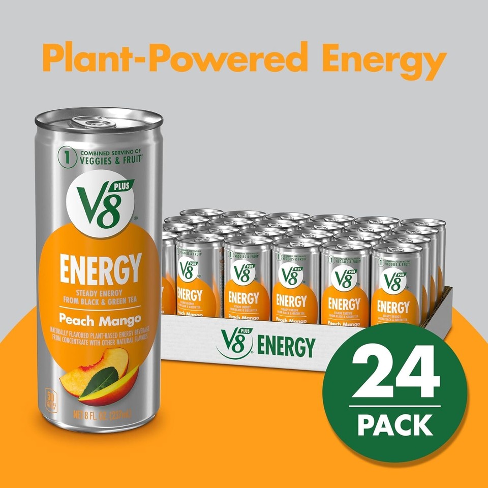 V8 +ENERGY Peach Mango Energy Drink Made with Real 8 Fl Oz (Pack of 24 ...