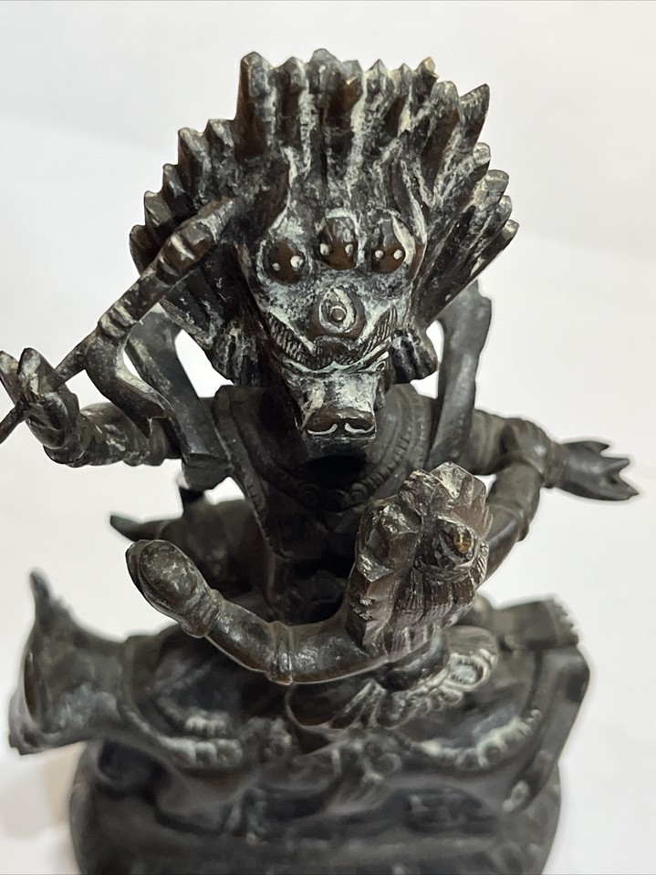A Rare Antique Nepalese Bronze Dharmaraja Yama with Yami 6” Statue ...