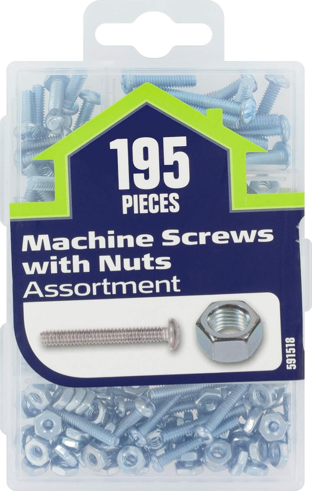 591518 Small Machine Screws with Nuts Assortment, 195-Pack, Zinc | eBay