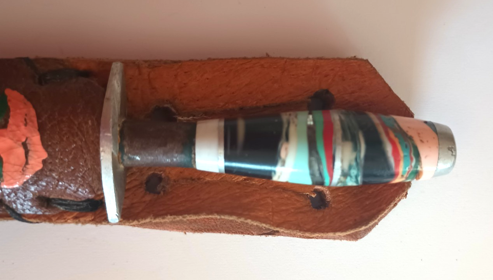 Vintage Old Southwest Mexico Dagger 5" w/Leather Sheath Agate Stone ...