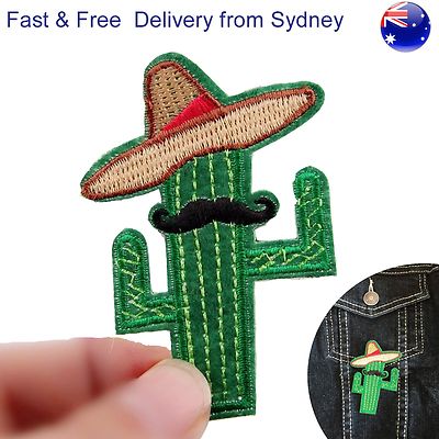 Mexican Cactus patch iron on Prickly sombrero moustache desert plant ...