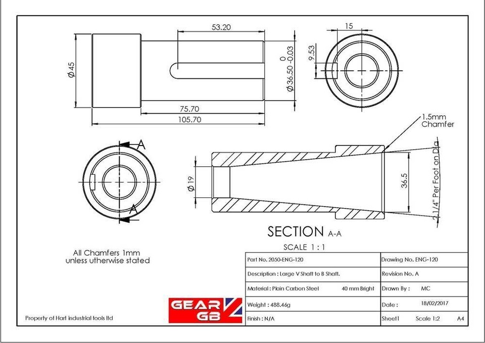 V-Twin Engine Shaft Adaptor 7/8'' Taper - 36.5mm Keyway HONDA KOHLER ...