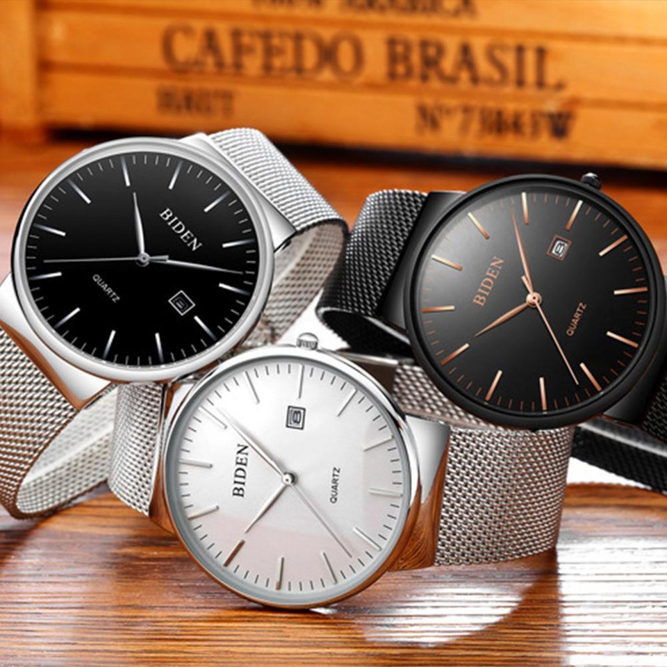 Biden Mens Quartz Watch Waterproof Calendar Wristwatch Stainless Steel ...
