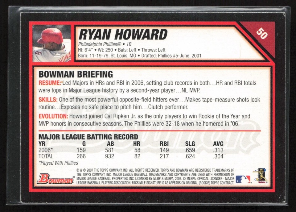 2007 Bowman #50 Ryan Howard Card | eBay