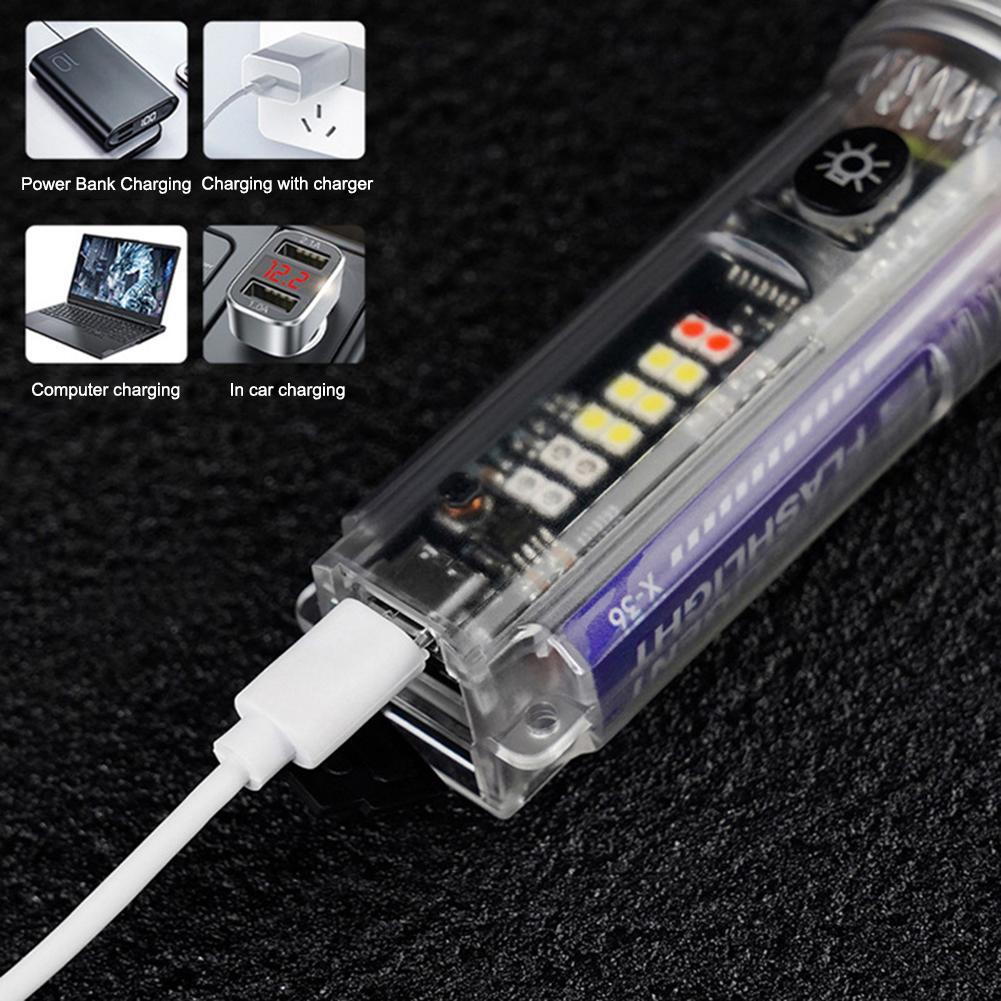 1800mAh LED Flashlight Type-C Solar Rechargeable 200LM IPX65 Waterproof ...