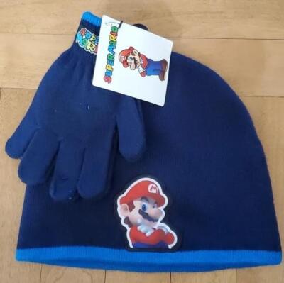 Boys Girls SUPER MARIO Winter Hat Beanie & Gloves --Navy Blue Kart ...