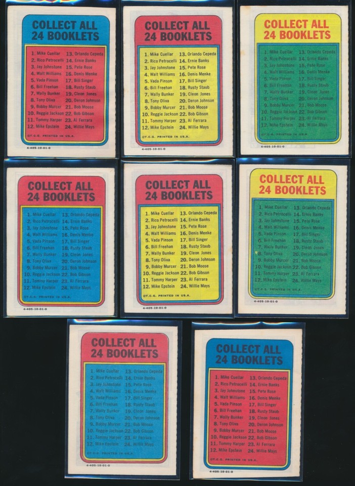 1970 Topps Baseball BOOKLETS Insert -Lot of (8) Different w/ PINSON ...