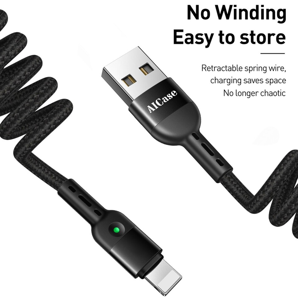Coiled iPhone Cable for Apple CarPlay Coiled iPhone Charger Cable ...