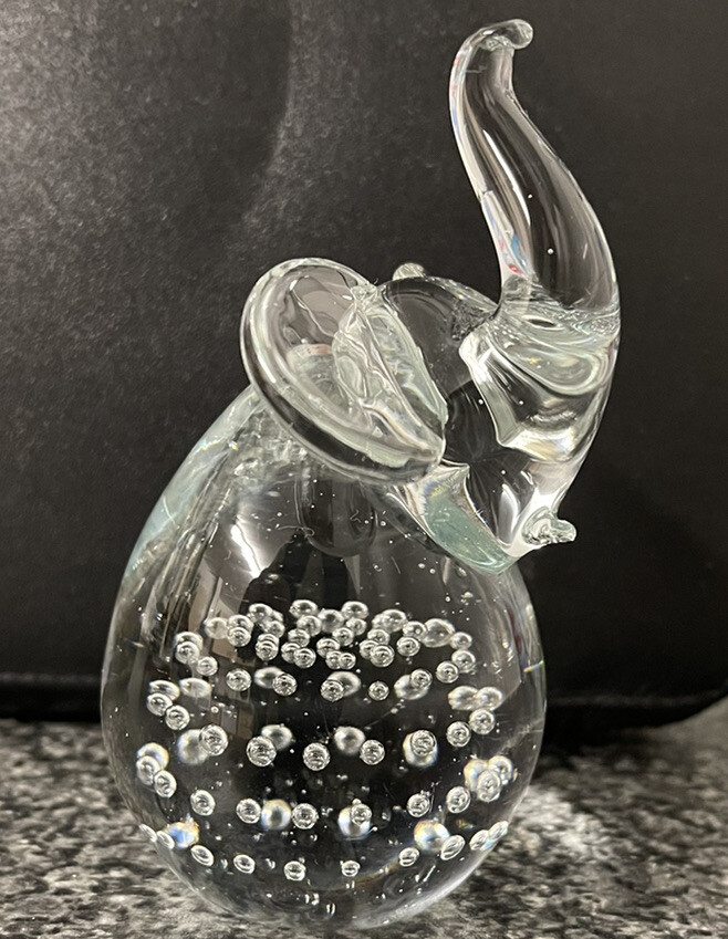 Vintage Glass Elephant Paperweight With Controlled Bubbles Trunk Up ...