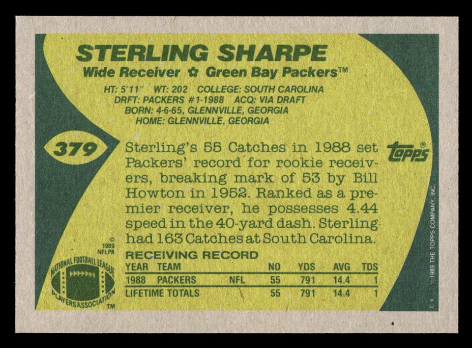 1989 Topps #379 Sterling Sharpe Rookie Card RC | eBay