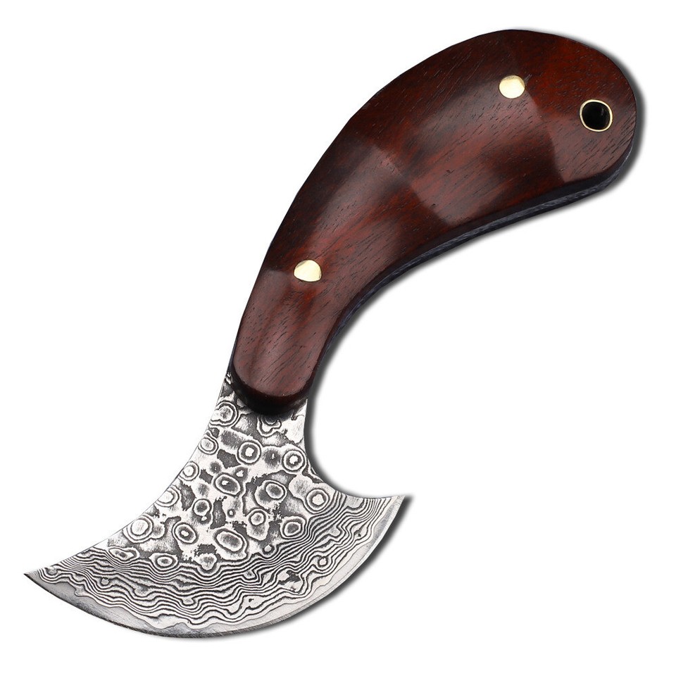 Small Damascus Round Head Knife Leather Craft Cutter Rosewood Handle ...