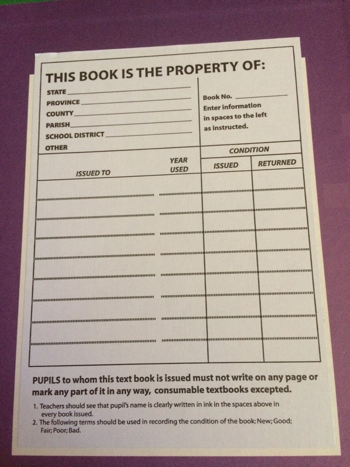 Textbook ID BOOK PLATES 5" x 7" Blackout Labels SELF ADHESIVE SET of ...