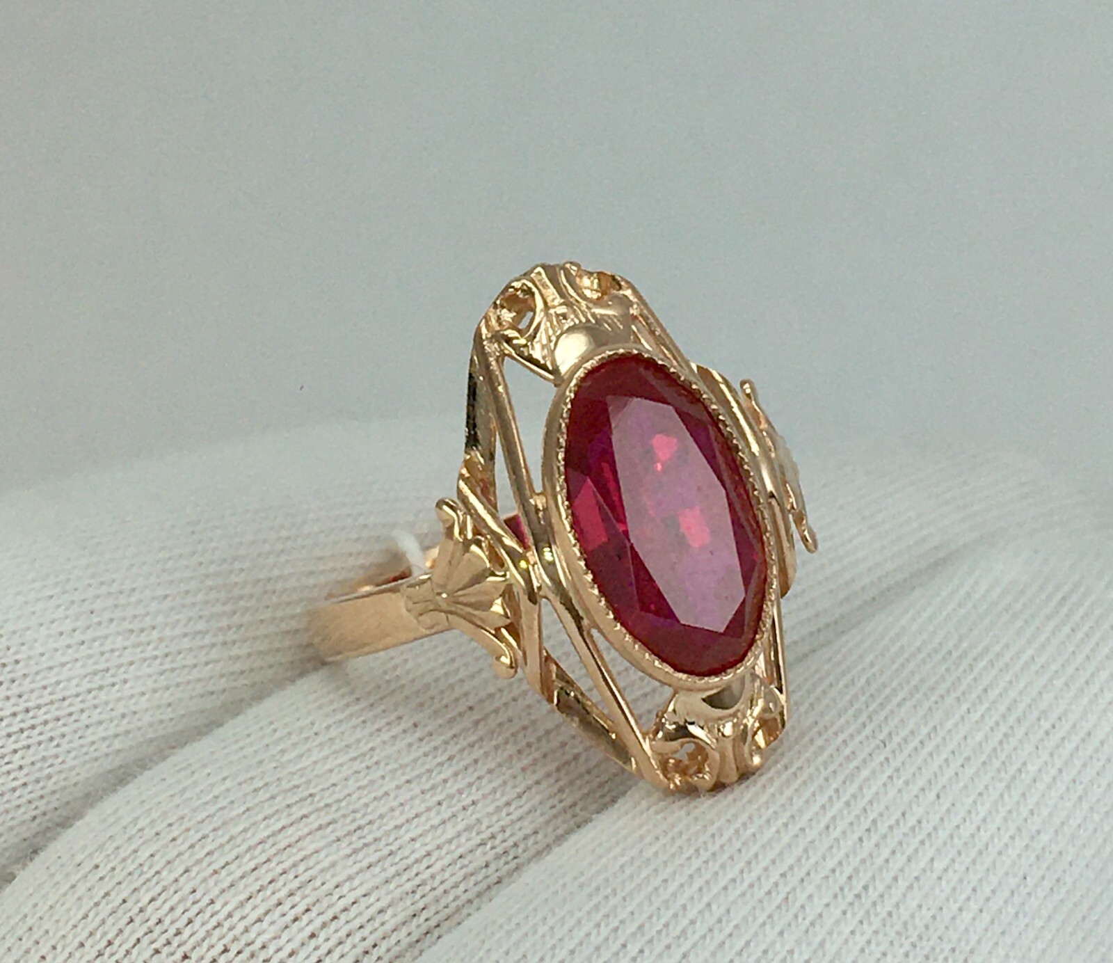 USSR Vintage Original Rose Gold Ruby (lab. made) Ring 583 14K 4.06 g. 7 ...