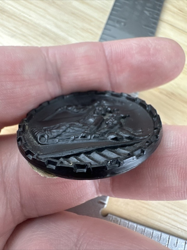 Rare Victorian Deknatel Black Glass Button Tobogganing Sledding At ...