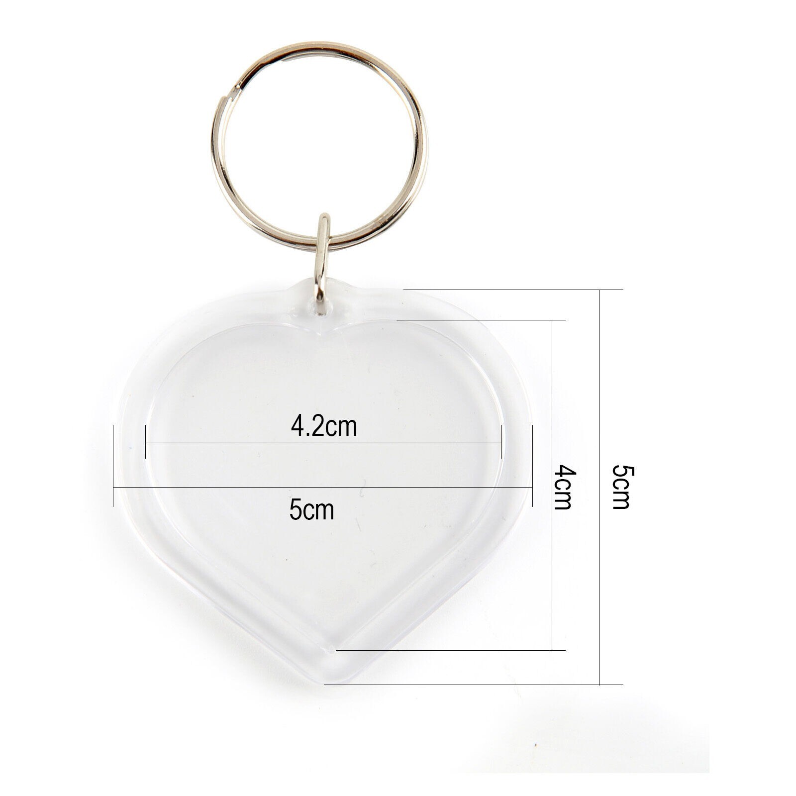 100 PCS HEART SHAPE ACRYLIC CLEAR PLASTIC KEYRING BLANK KEYRINGS IDEAL ...