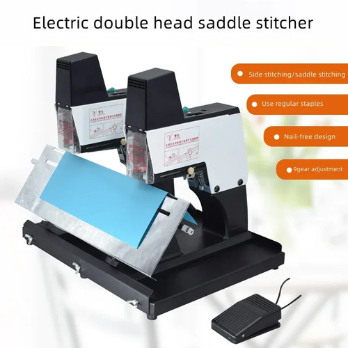 220V Electric Double Head Flat Stitching Saddle Stitcher A3 Center Seam ...