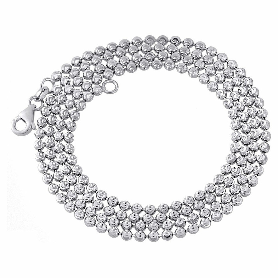 10K White Gold 2.5MM Moon Cut Italian Beaded Ball Chain Necklace 22 ...
