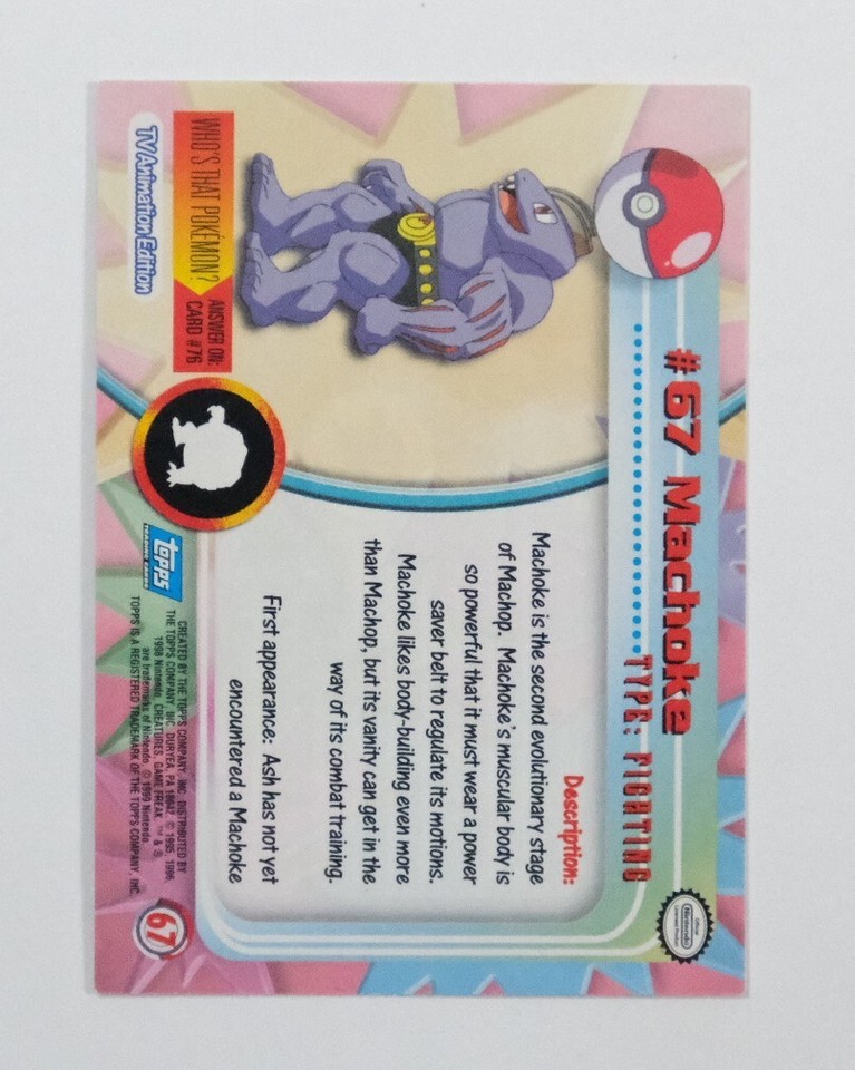 Topps Pokemon TV Animation Edition Blue Logo Machoke #67 | eBay
