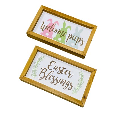 Easter Blessings and Welcome Peeps Wooden Shelf Sitter Decoration Set ...