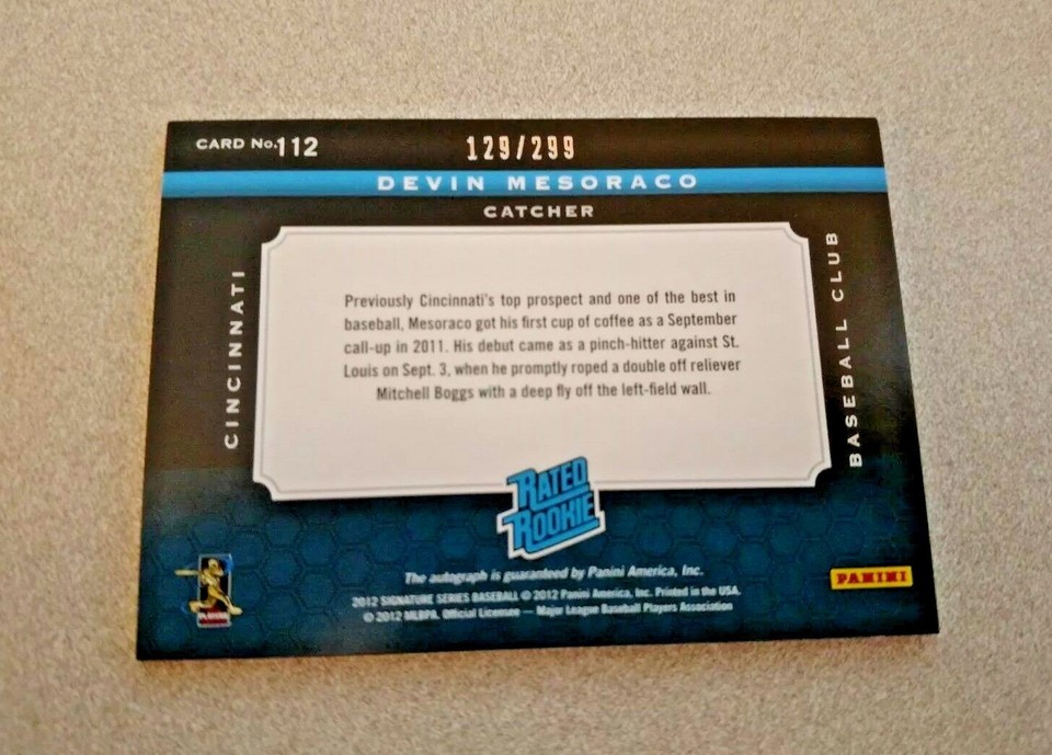 2012 Panini Signature Series Auto Rookie #112 Devin Mesoraco Reds /299 ...