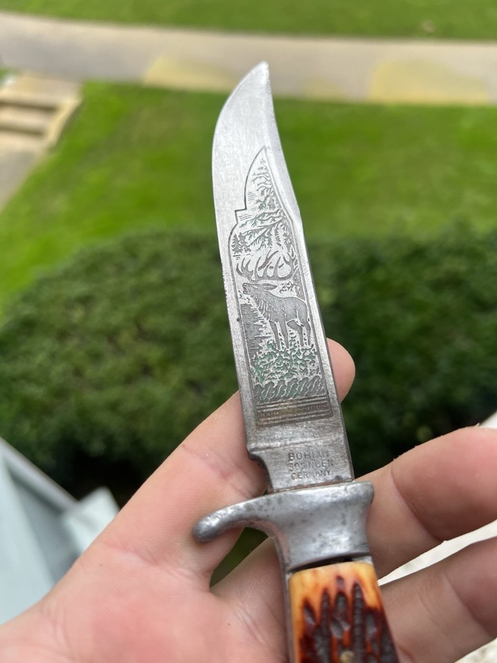 Vintage Bohlin - Solingen, Germany Fixed Blade Knife w Stag Handle W ...
