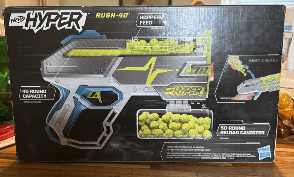 Nerf Hyper Rush-40 Pump Action Blaster & 30 Nerf Hyper Rounds 110 FPS New Sealed | eBay