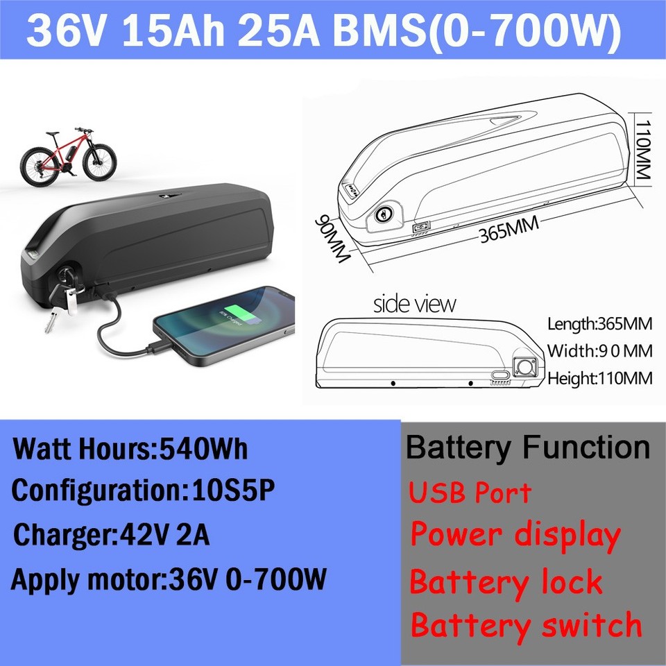 Ebike battery 36V 13Ah 15Ah electric bicycle Li-ion b-attery pack for ...
