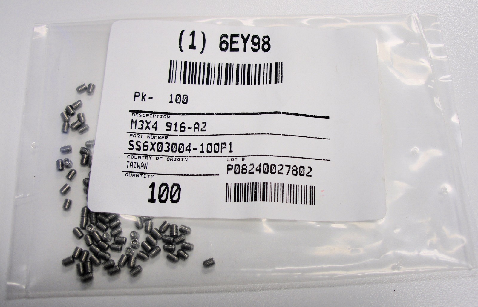 PACK OF 100 - Socket Set Screw M3X4 916-A2 | eBay