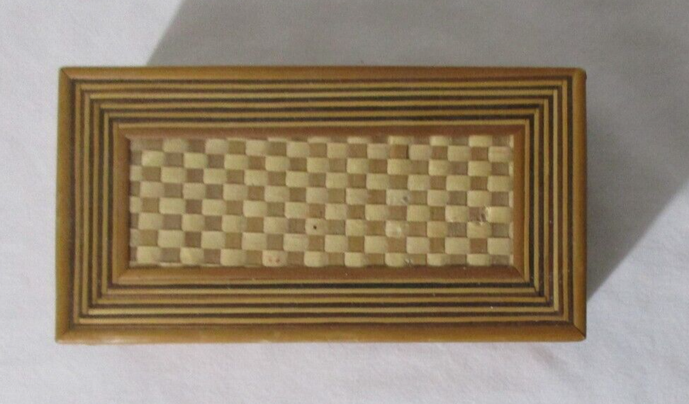 Vtg Straw Bamboo Marquetry Trinket Jewelry Box Red Lining | eBay