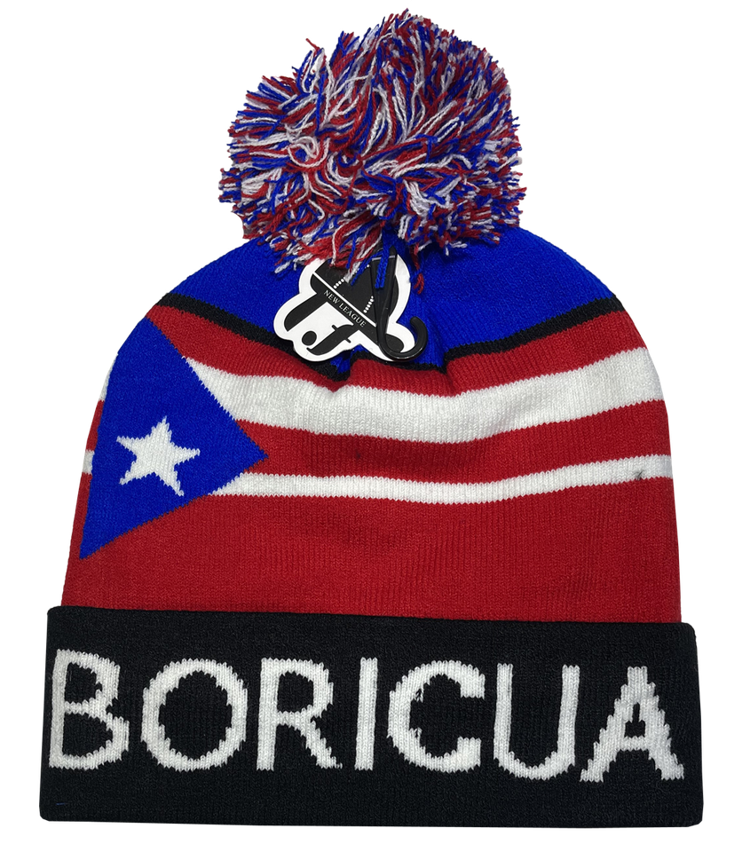 BORICUA FLAG Pompom Plush Lining Knit cap Beanie Knitted Warm Ski ...