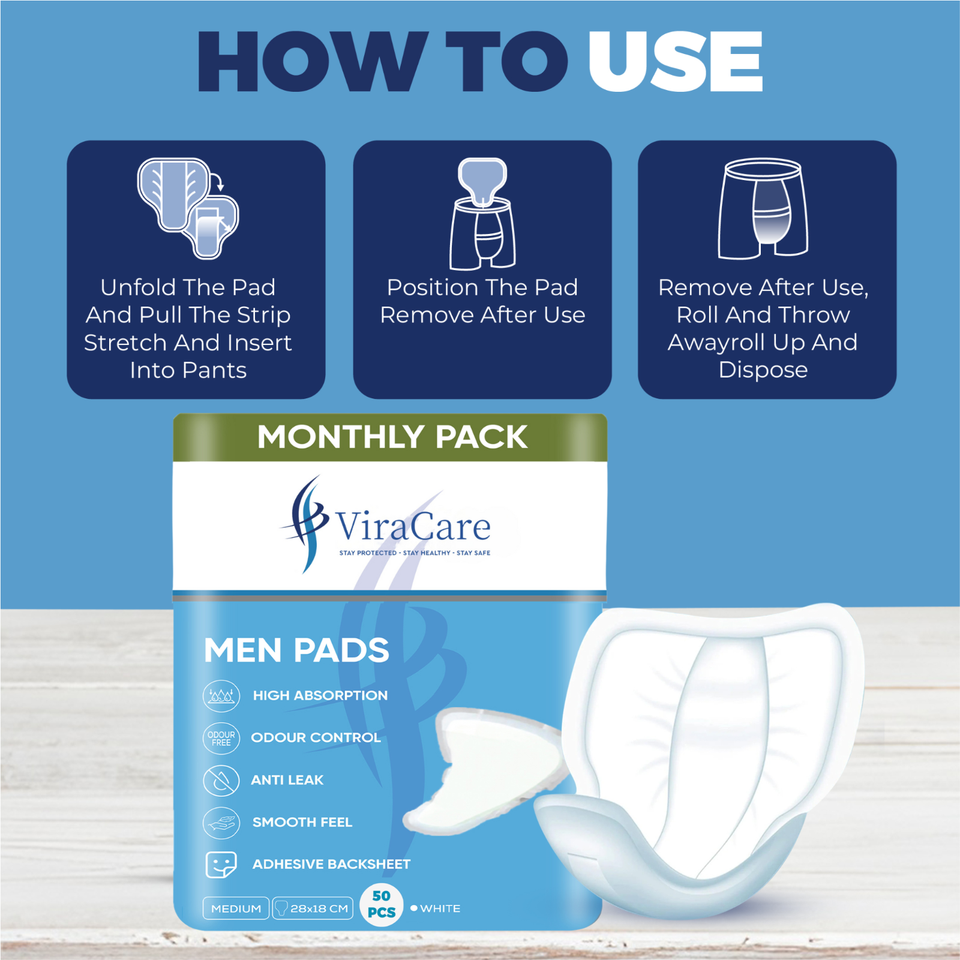 50 x Incontinence Pads Men with Adhesive Backsheet | Mens Incontinence ...