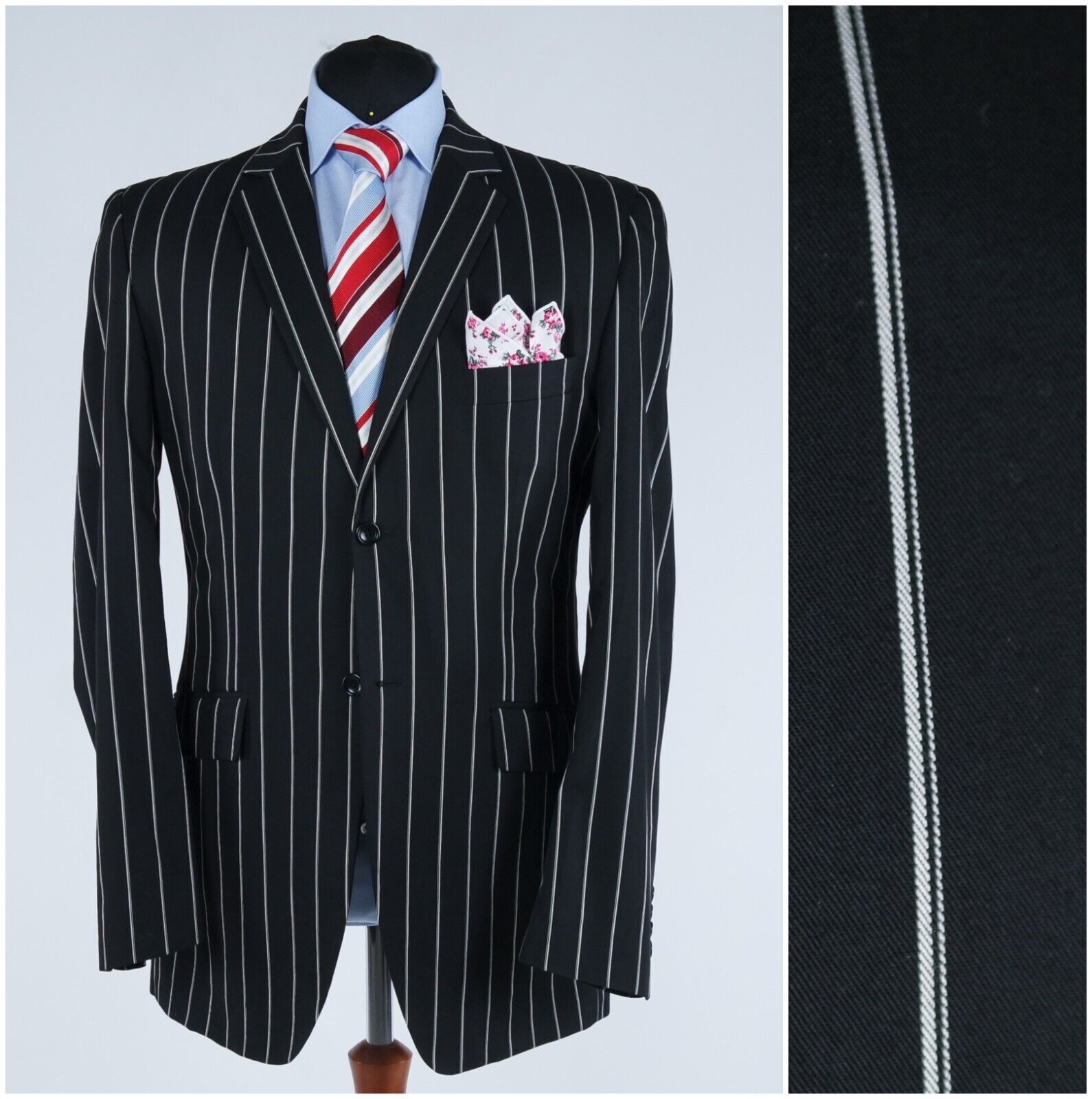 Mens Striped Gangster Sport Coat 42L US Size DEVRED Black Blazer Jacket ...