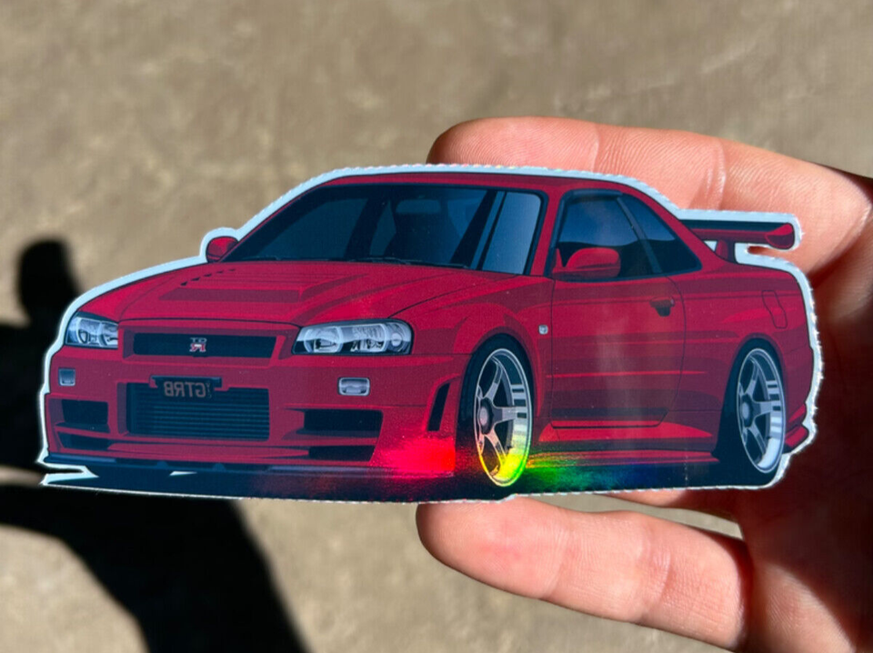 Nissan R34 Holographic Sticker Waterproof Vinyl Trippy Creative Car Art ...