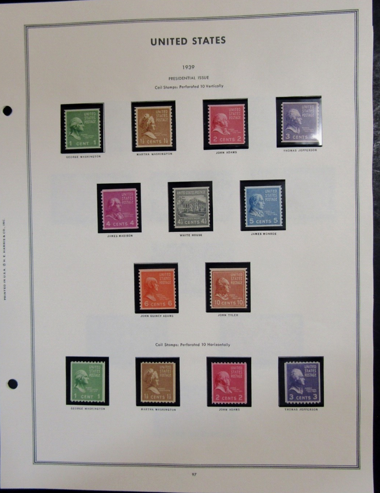 1939 US Presidential Stamp Series, All Regular & Coils, MNH OG ($5 is ...
