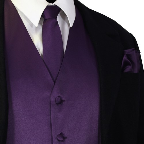 Deep Purple Tuxedo Suit Vest Waistcoat and Neck tie Hanky Set Prom ...