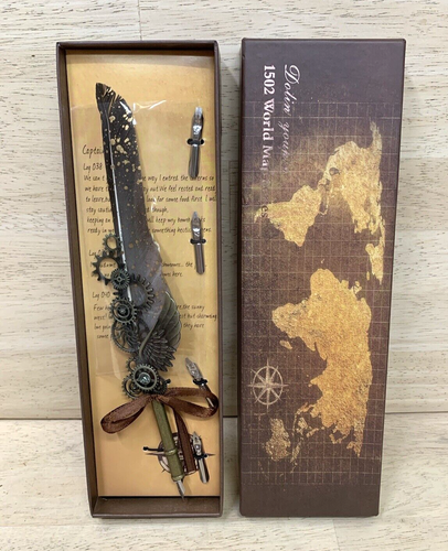 CALLIGRAPHY FEATHER PEN Vintage Style 1502 World Map Series Set ...