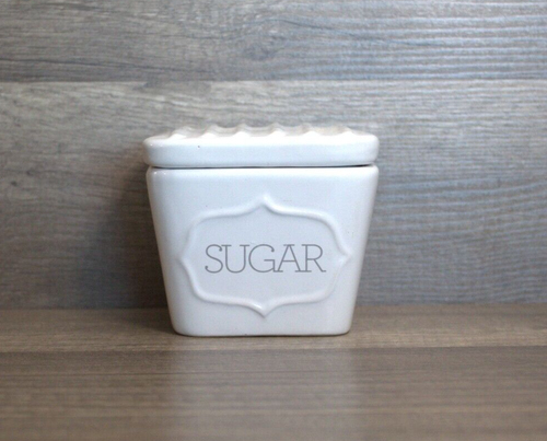 Threshold Target Brand White Farmhouse Sugar Jar Ceramic Stoneware With ...