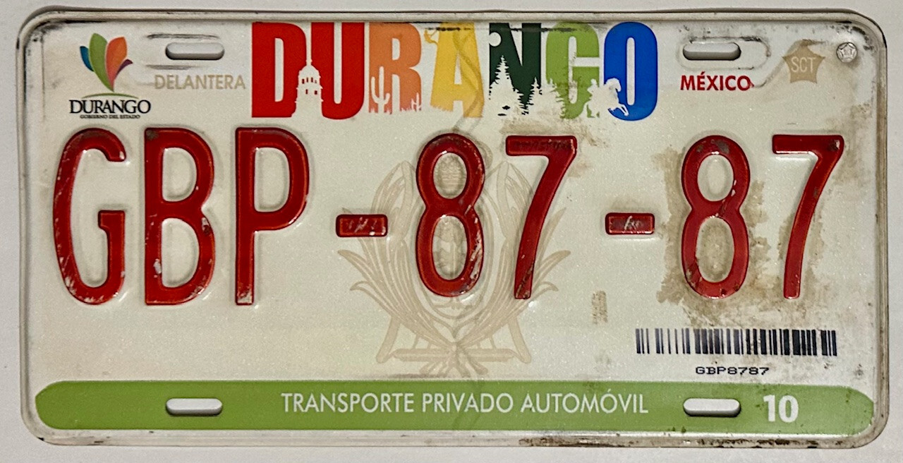 DURANGO Mexico License Plate #GBP-8787 | eBay