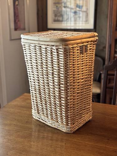 Vintage Wicker Laundry Hamper w/Lid Rattan Basket Storage 20” Tan ...