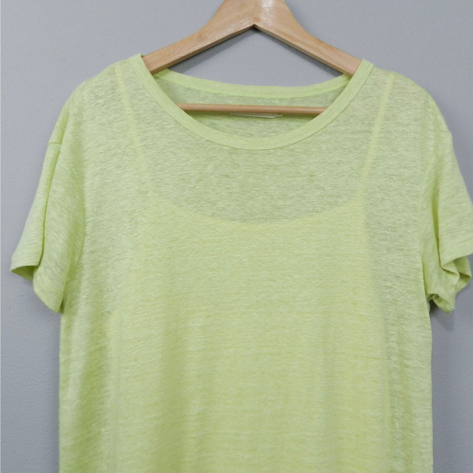 MOD REF Linen T Shirt Midi Dress Sz S Neon Yellow Sheer Knit Side Slit ...