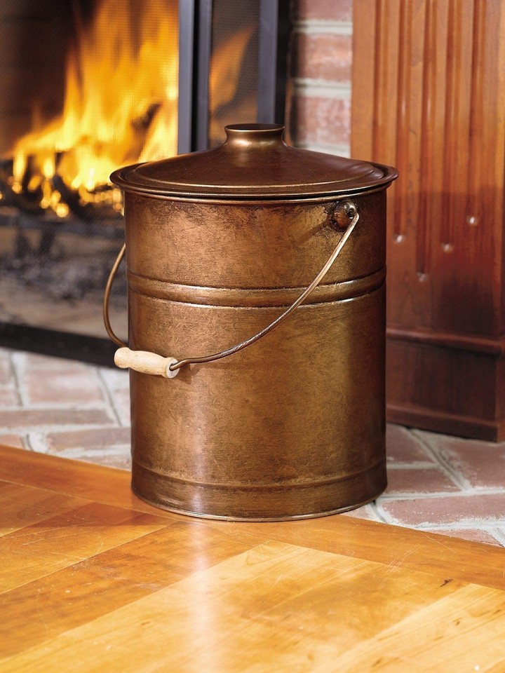 3 Gallon Copper Large Ash Bucket With Lid And Wood Handle | 28 Gauge ...
