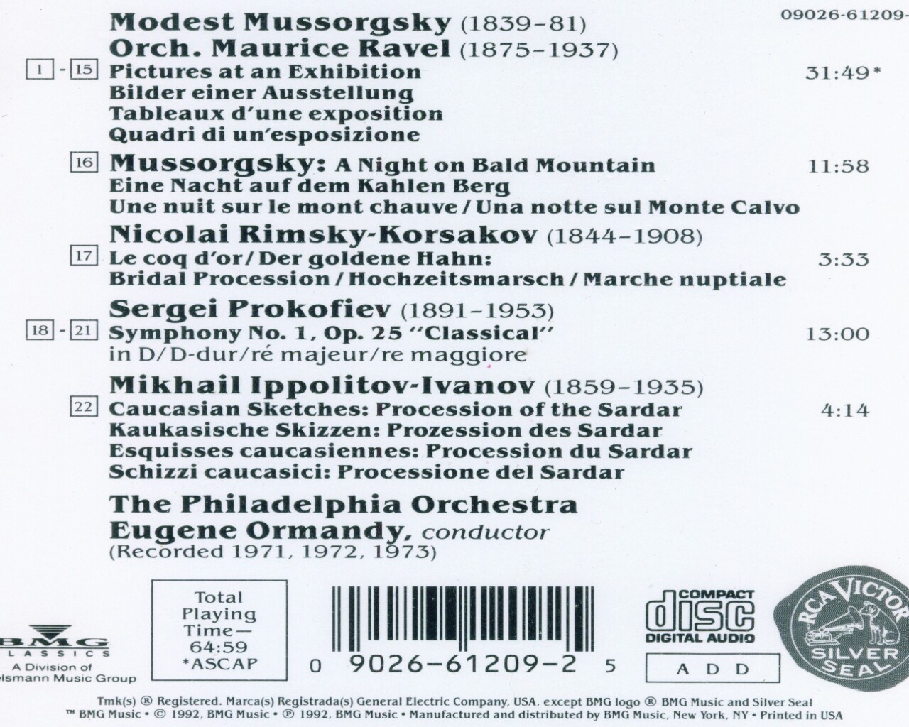 Mussorgsky, Prokofiev, Rimsky-Korsakov and others (CD, RCA) for sale ...