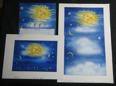 1997 CALENDAR Beautiful Sun Moon & Stars 2pcs 10x15" Greeting Card Art ...