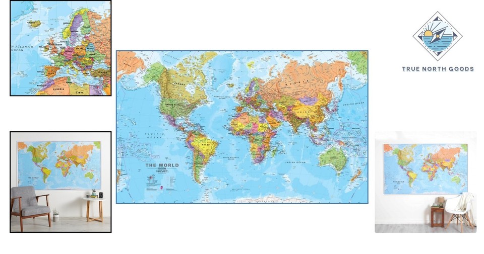 Giant 46 x 80 World Map Poster - Laminated, Updated for 2025 - Stunning ...